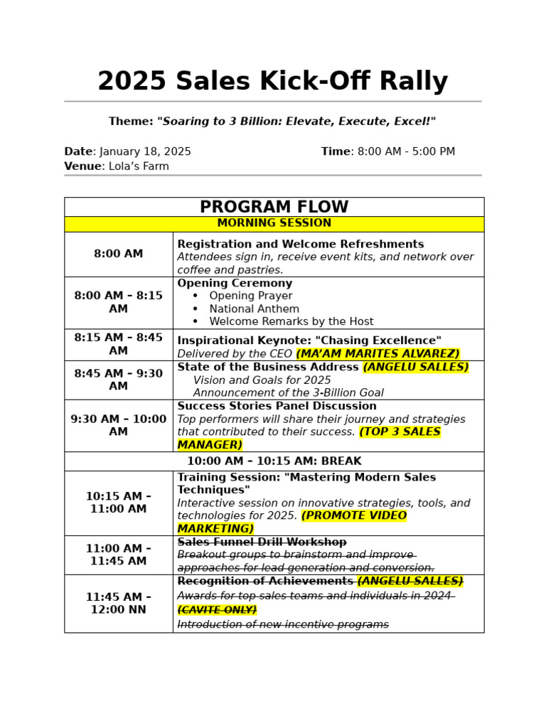 2025 Sales Kick Off Propose Program | PDF | Sales | Brainstorming