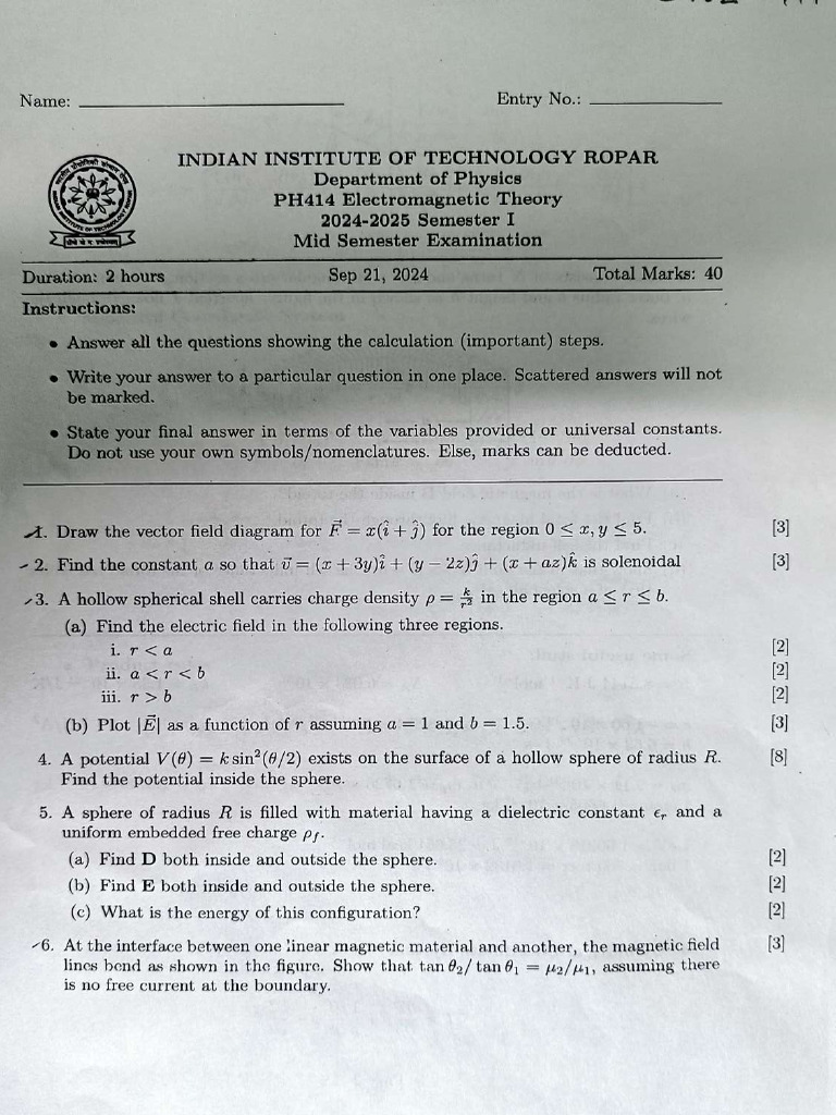 EMT Qpaper | PDF | Magnetic Field | Waveguide