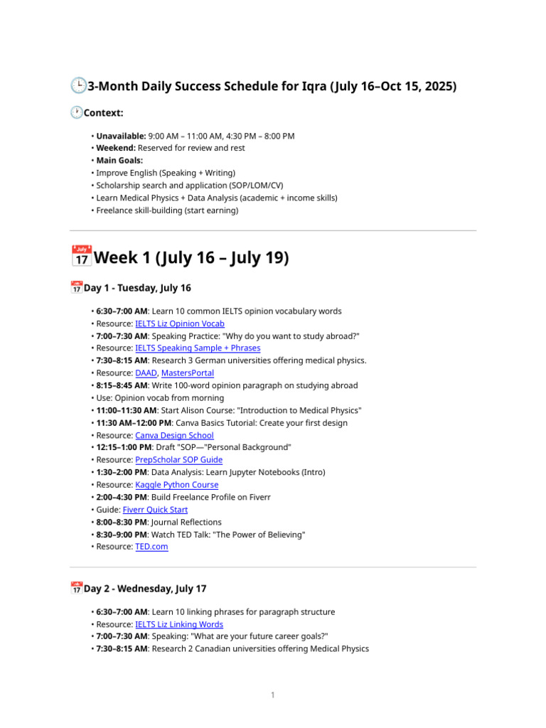 3-Month Success Plan for Iqra | PDF