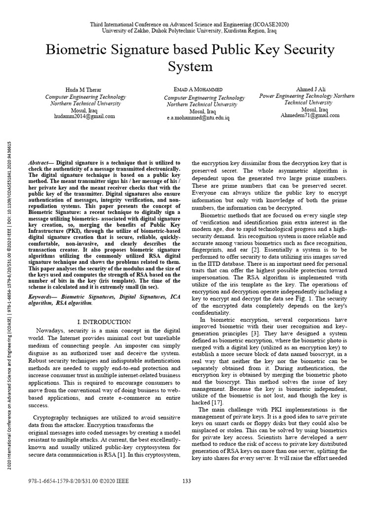 Biometric Signature for Secure PKI Systems | PDF | Public Key ...