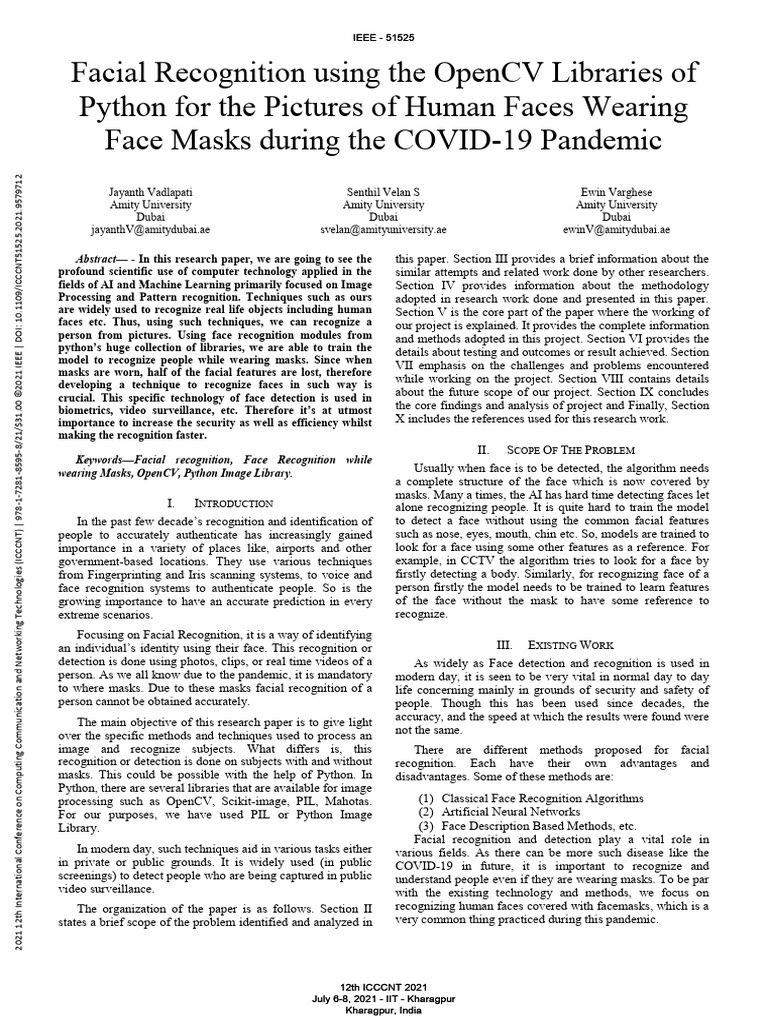 Facial Recognition Using The OpenCV Libraries of Python For The Pictures of Human Faces Wearing ...