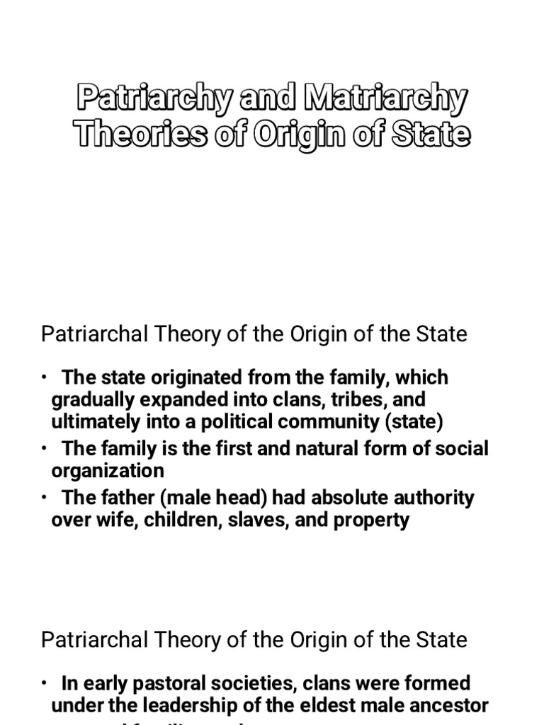 Patriarchy and Matriarchy Theories of Oirgin of State | PDF ...