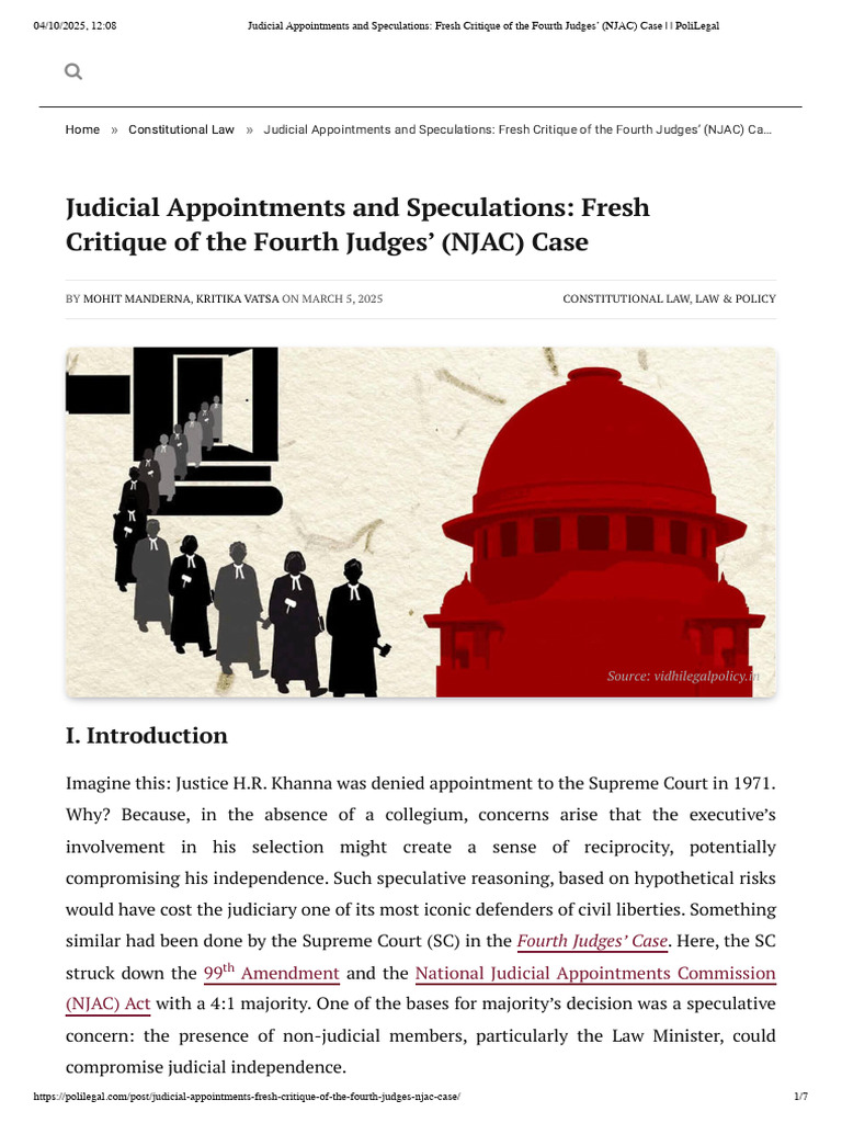Judicial Appointments and Speculations - Fresh Critique of The Fourth ...
