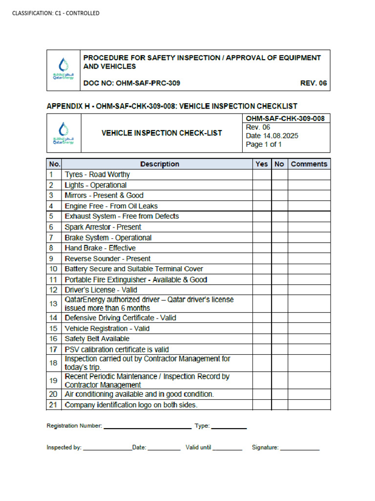 Vehicle Inspection Checklist | PDF