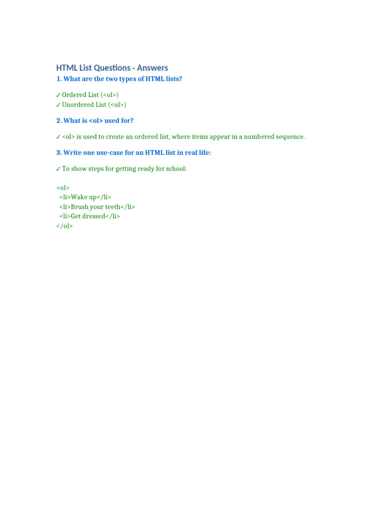 HTML List Questions Answers With Emoji Rubric | PDF