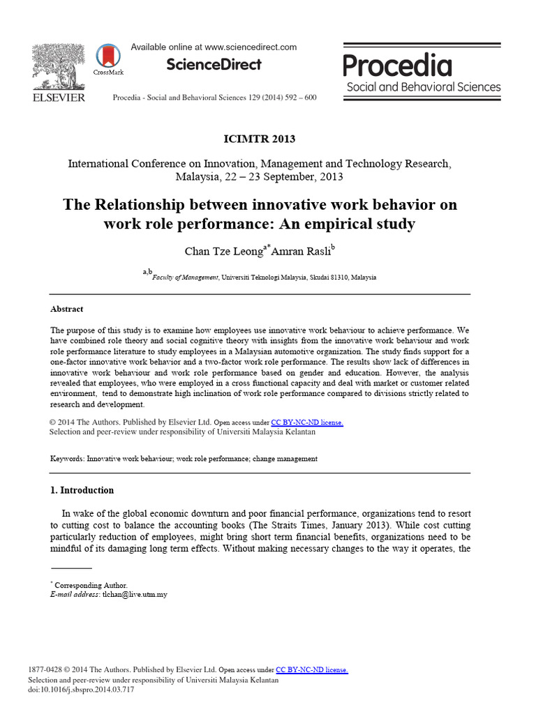 Innovative Work Behavior and Performance | PDF | Factor Analysis ...