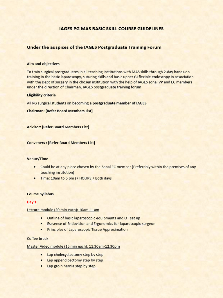 PG Mas Basic Skill Course Guidelines | PDF | Clinical Medicine ...