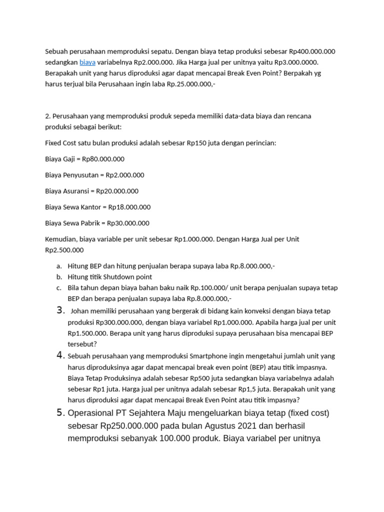 Contoh Soal BEP | PDF