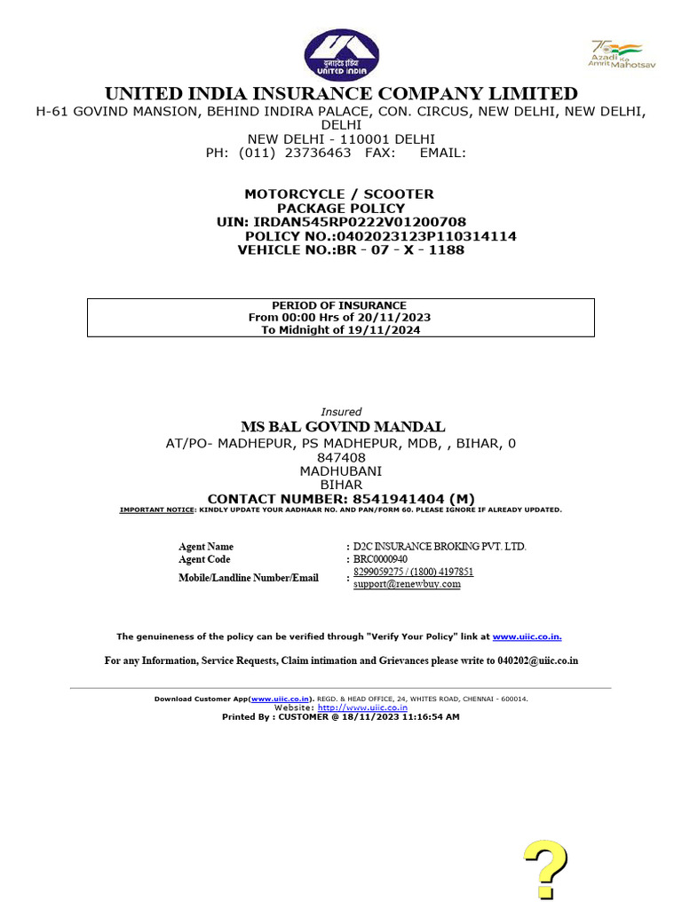 United India Insurance Company Limited: Ms Bal Govind Mandal | PDF ...