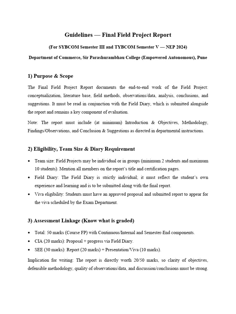 Final Field Project Report Guidelines | PDF | Methodology | Apa Style