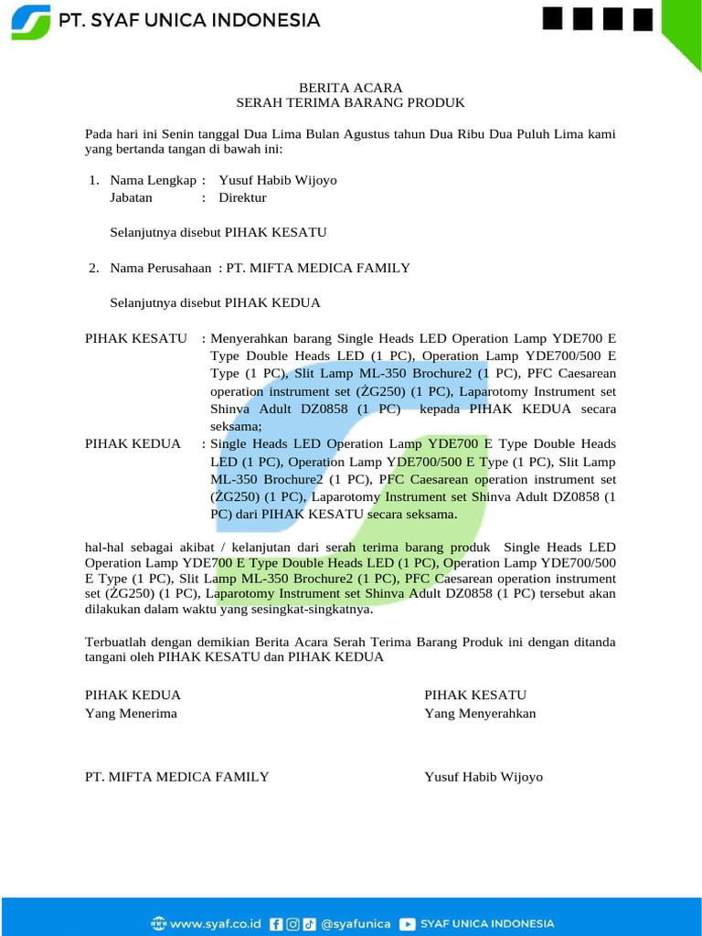 Berita Acara Pt. Mifta Medica Family | PDF