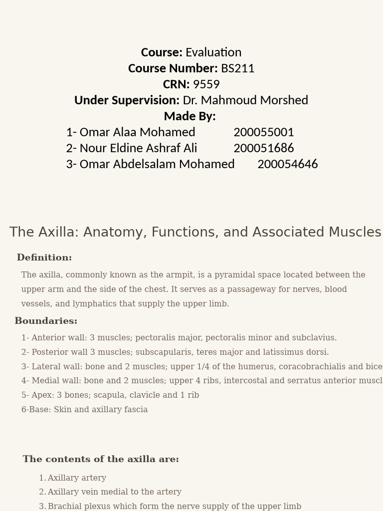 The Axilla Anatomy Functions and Associated Muscles | PDF | Arm | Limbs ...