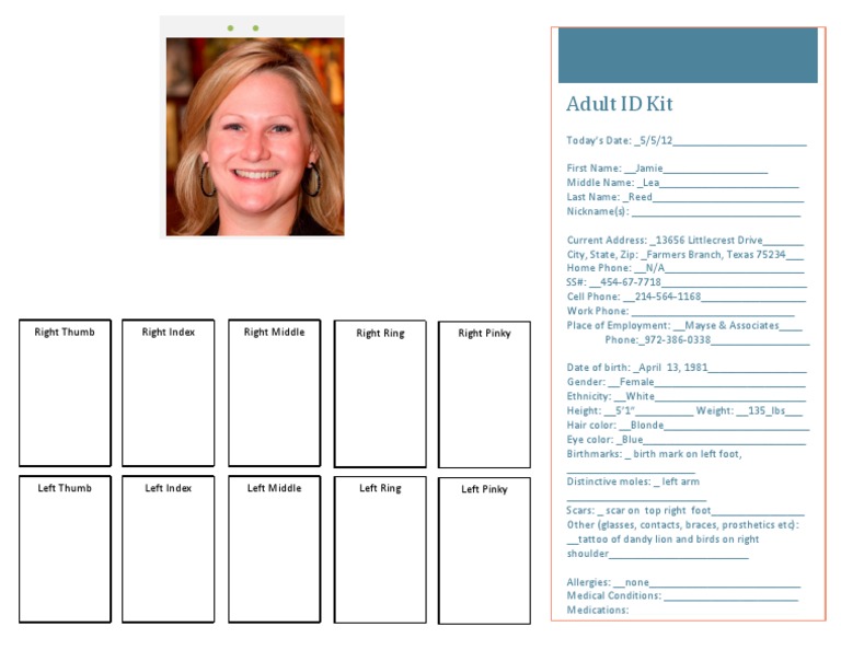Adult ID Kit for Jamie Reed | PDF