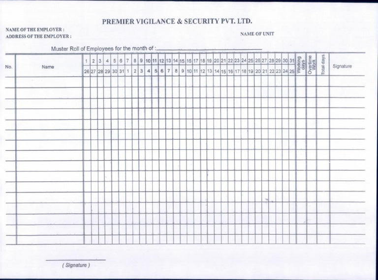 Blank Muster Roll | PDF