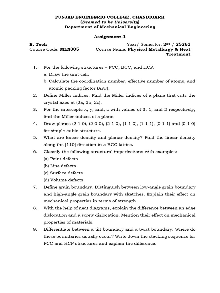 Physical Metallurgy Assignment Guide | PDF