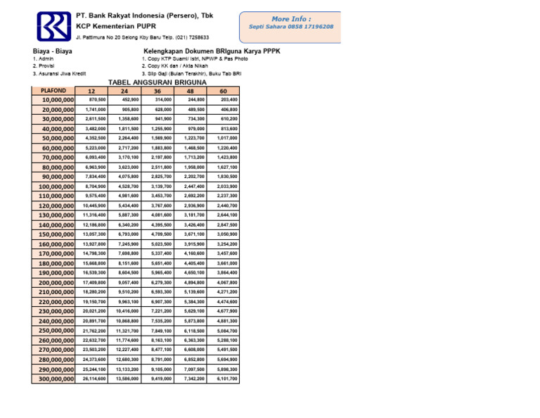 Tabel Angsuran Briguna PPPK Pu Terbaru 2025 | PDF
