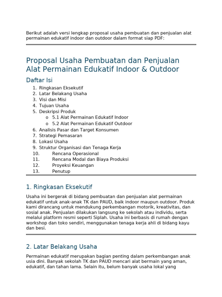 Proposal Usaha Eduplay | PDF