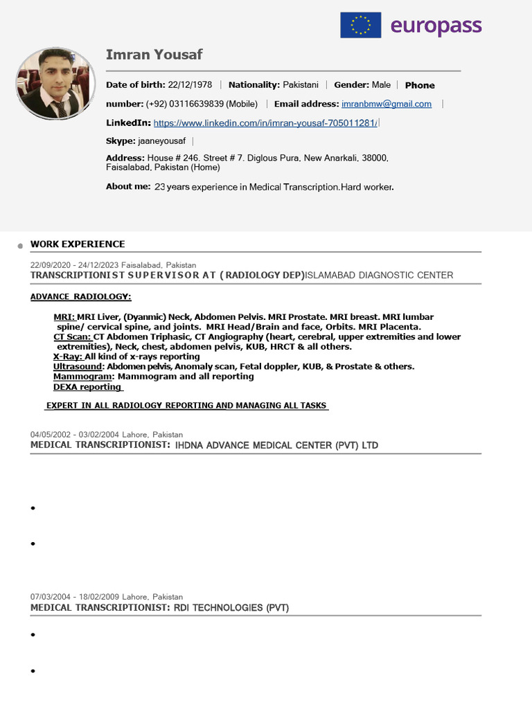 CV - Imran Yousaf-2025 | PDF | Radiology | Magnetic Resonance Imaging