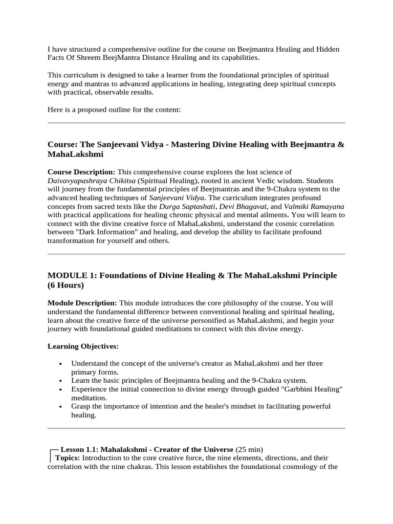 Beejmantra Healing Course Outline | PDF | Devi | Ayurveda
