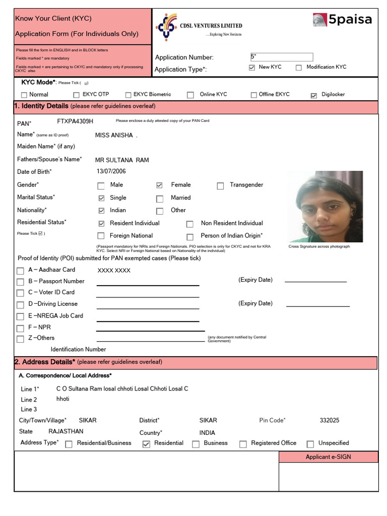 KRA and Normal AOF Without Nominee | PDF | Identity Document | Securities (Finance)