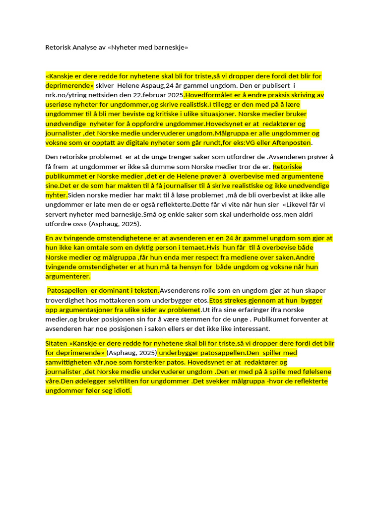 Retorisk Analyse Av Nyheter Med Barneskje Den 25.09.2025 | PDF