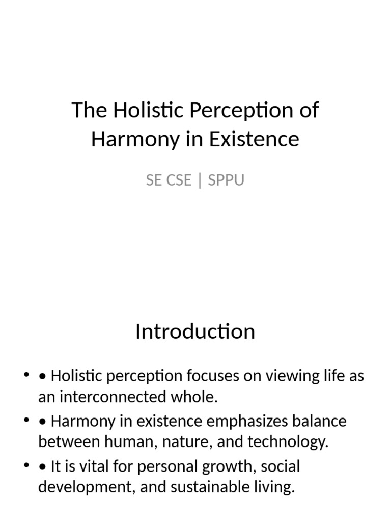 Holistic Perception of Harmony in Existence | PDF