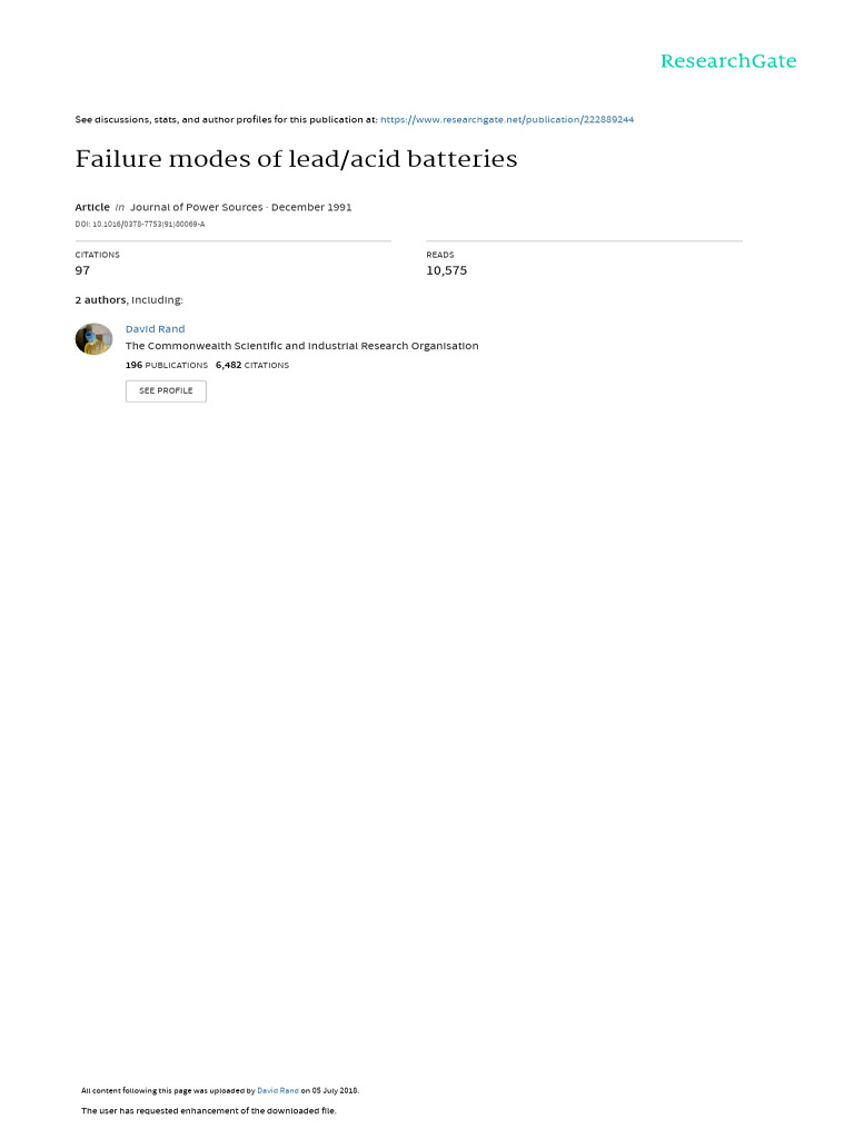 Failure modes of lead-acid batteries | PDF | Materials | Physical Sciences