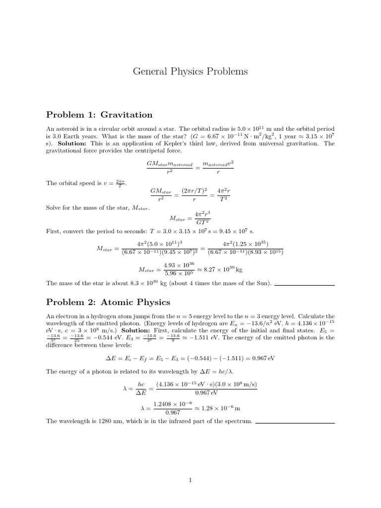 General Physics Problems 10 | PDF | Electronvolt | Energy Level