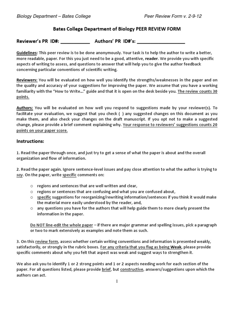 Peer Review Form PDF | Experiment | Abstract (Summary)