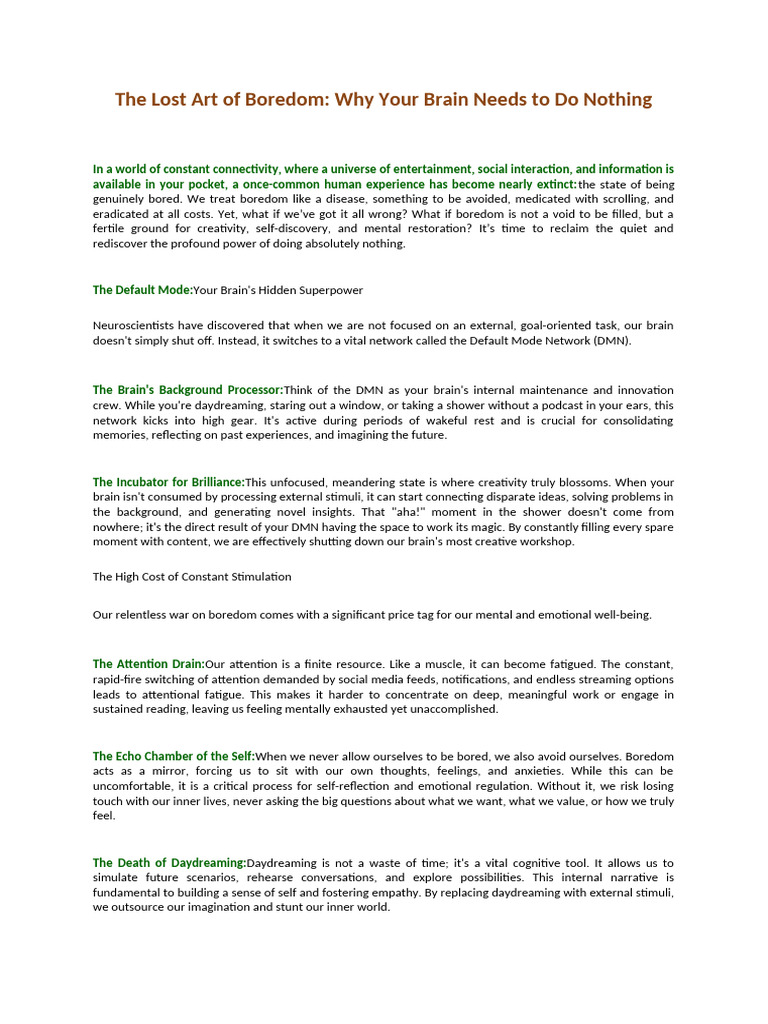 Reclaiming Boredom for Creativity | PDF | Attention | Creativity