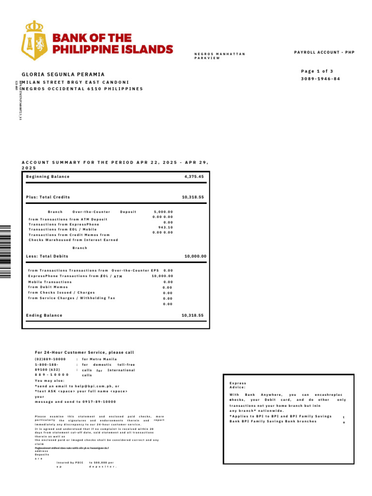 Payroll Account Statement Summary | PDF | Debit Card | Banks