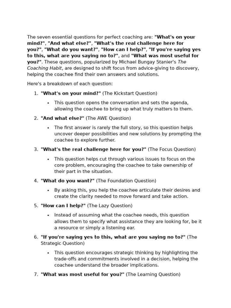 Seven Essential Coaching Questions | PDF