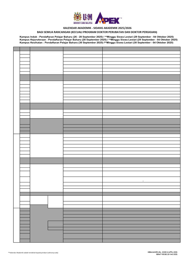 USM Academic Calendar 2025/2026 | PDF | Academic Term | Schools