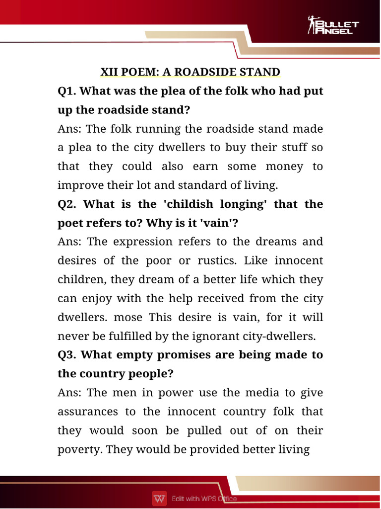 XII QA A Roadside Stand | PDF