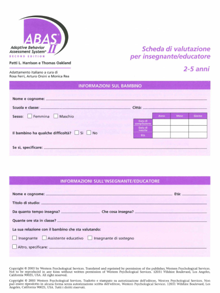 ABAS II Insegnante 2-5 | PDF