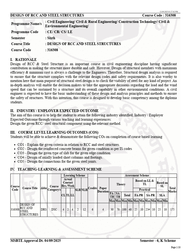 RCC and Steel Structures Design Course | PDF | Beam (Structure) | Bending