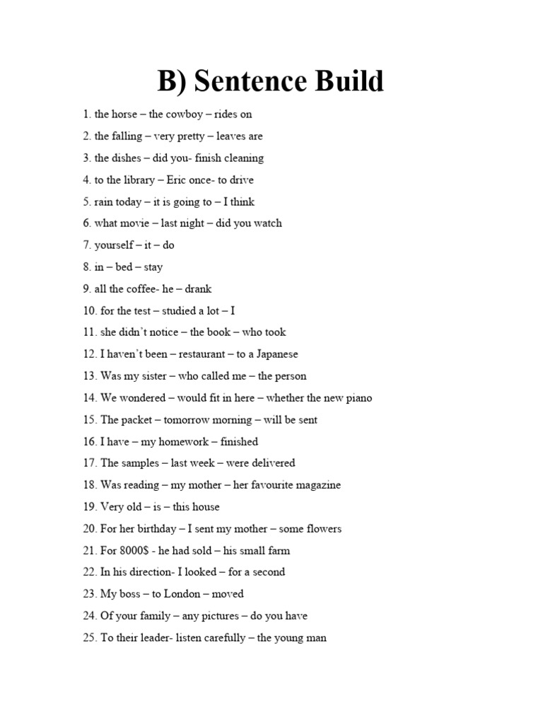 Sentence Building Exercises for Practice | PDF