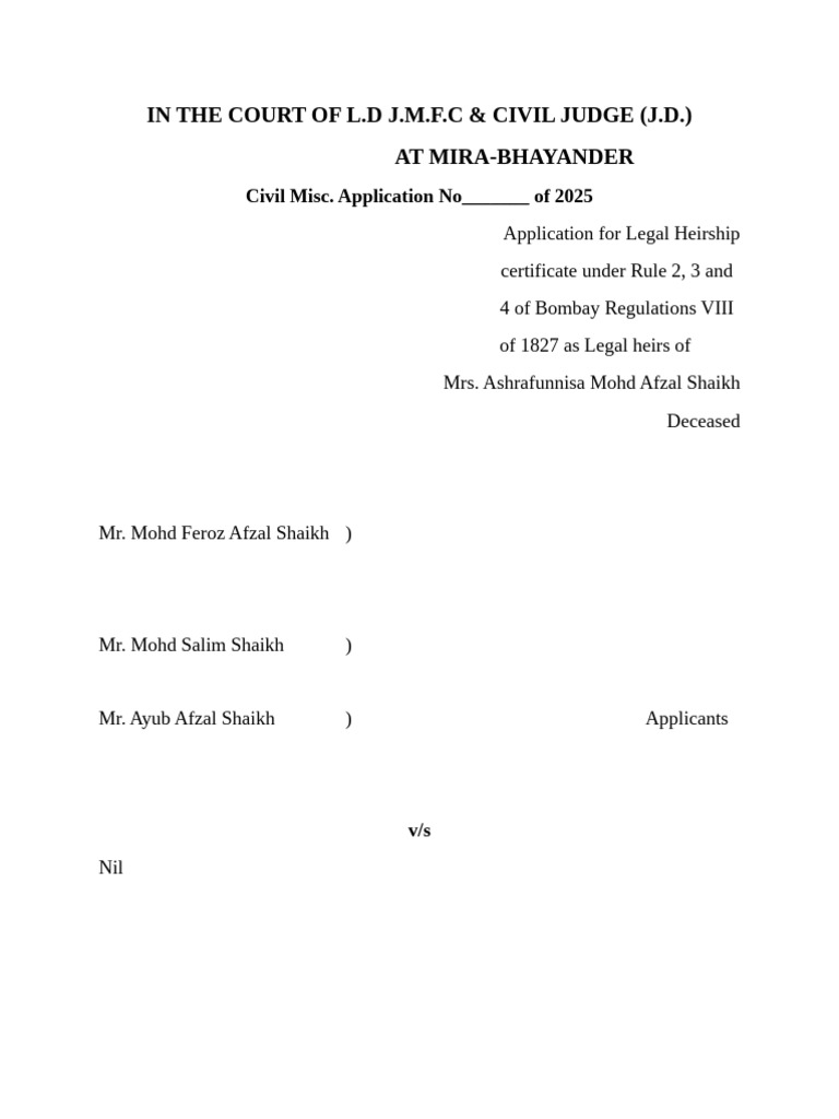 Affidavit For Legal Heirship Certificate (Mohd Feroz Shaikh) | PDF | Inheritance | Probate