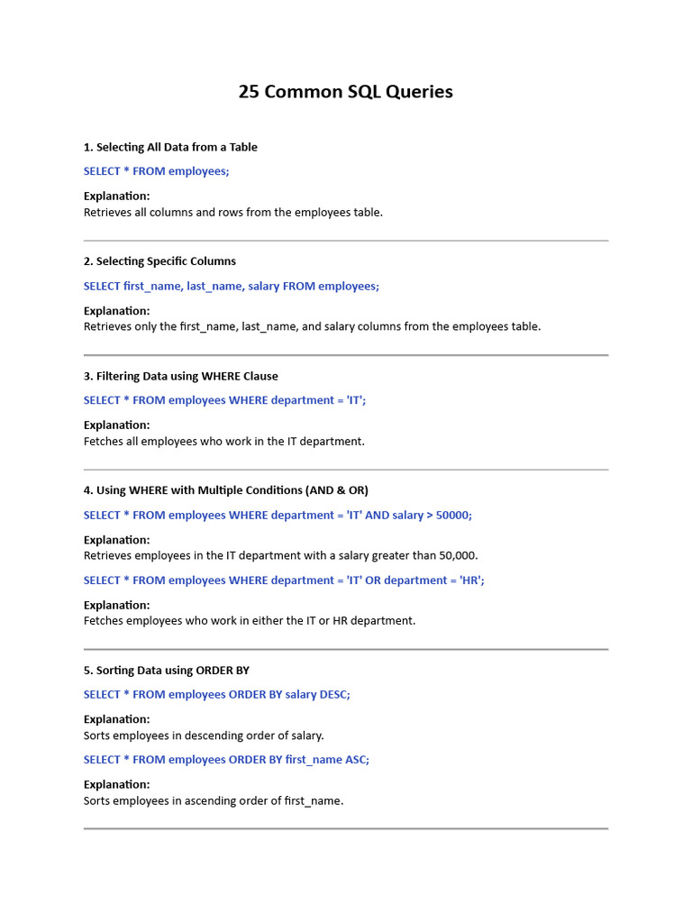 Essential SQL Queries for Beginners | PDF | Table (Database) | Data