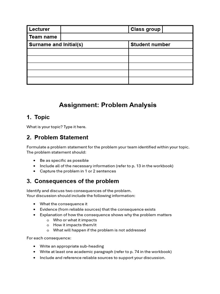 Problem Analysis Assignment Template | PDF