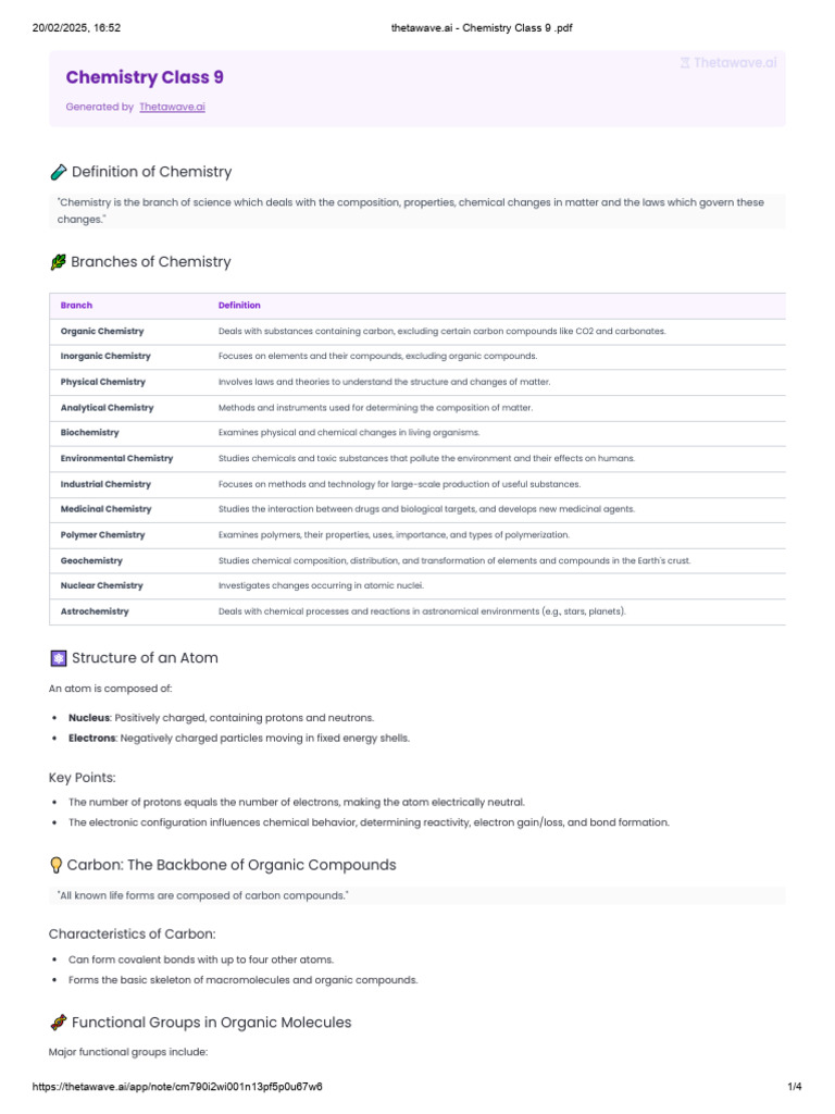 Chemistry Concepts for Class 9 Students | PDF | Chemistry | Atoms