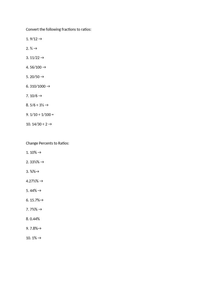 Convert Fractions, Ratios, and Percents | PDF