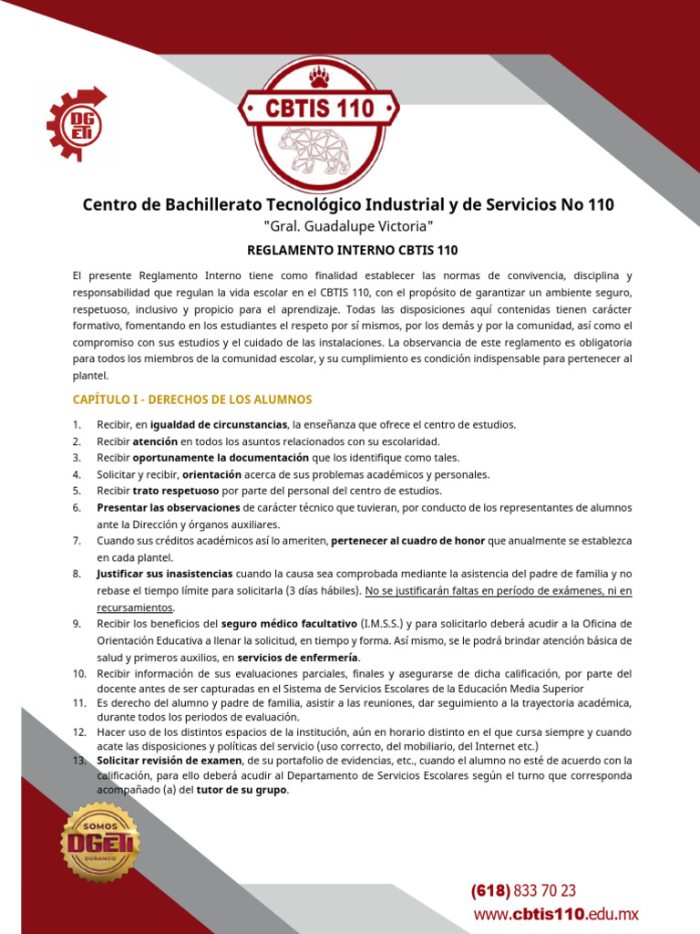 Reglamento Interno CBTIS 110 | PDF | Cigarrillo electrónico