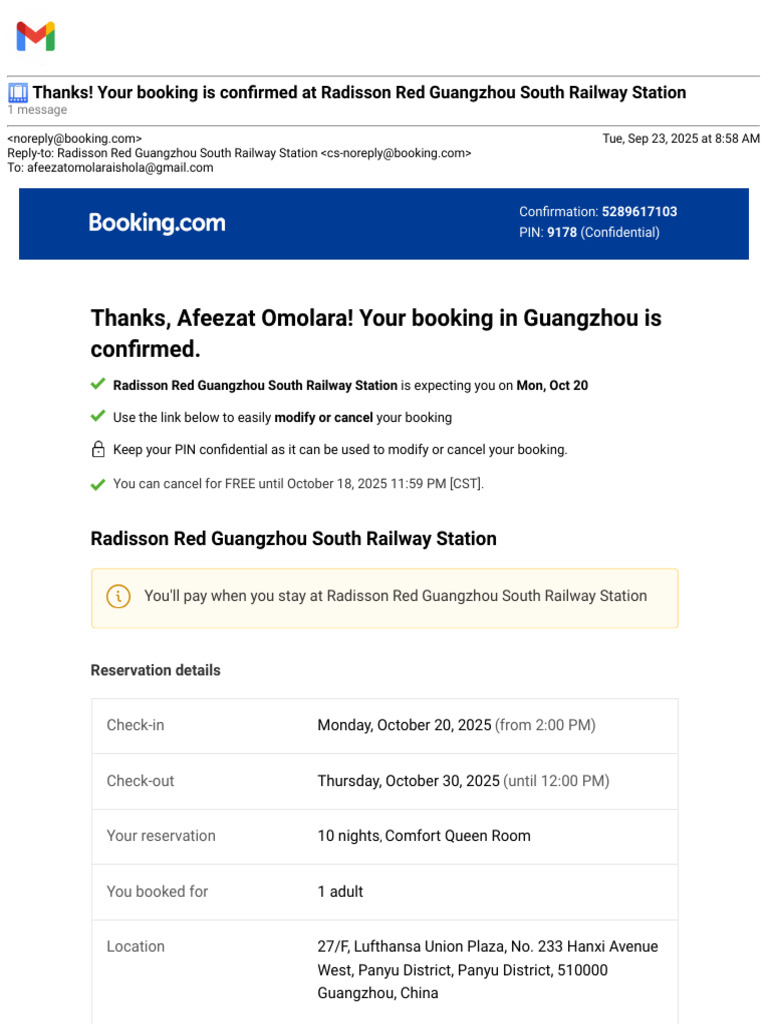 Afeezat Ishola Hotel Reservation | PDF | Credit Card | Booking.Com