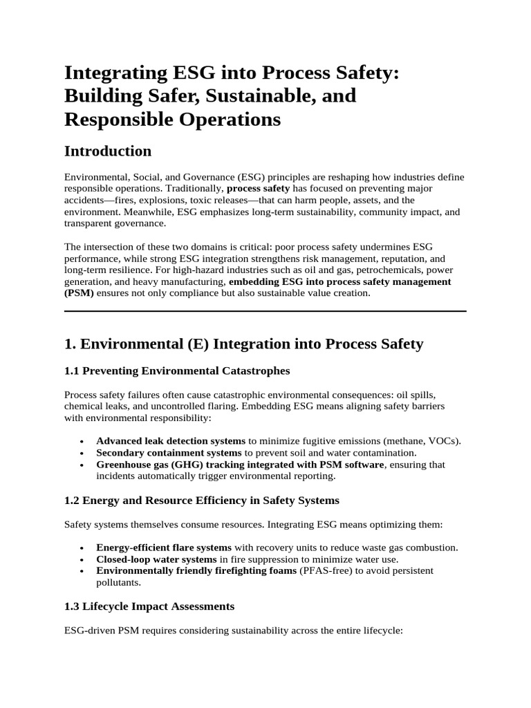 ESG Integration in Process Safety Management | PDF | Sustainability ...