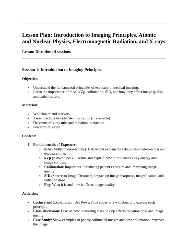 Lesson Plan For Introduction To Imaging Priciples | PDF | Radioactive ...