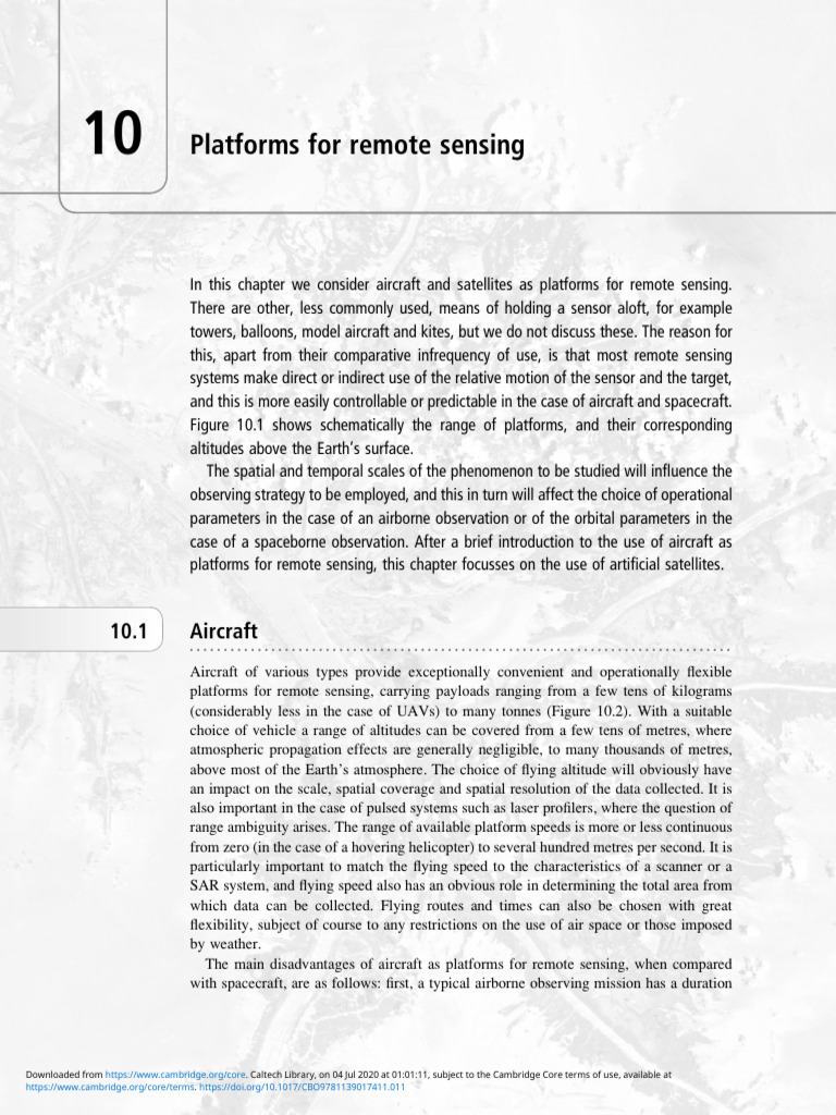 Platforms For Remote Sensing: 10.1 Aircraft | PDF | Orbit | Rocket