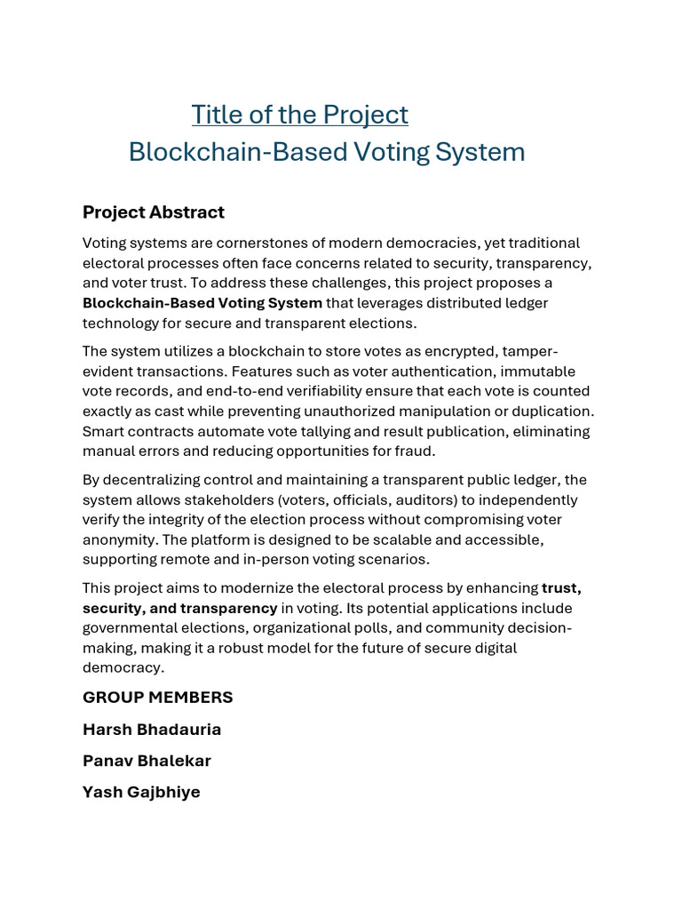 Blockchain-Based Voting System | PDF