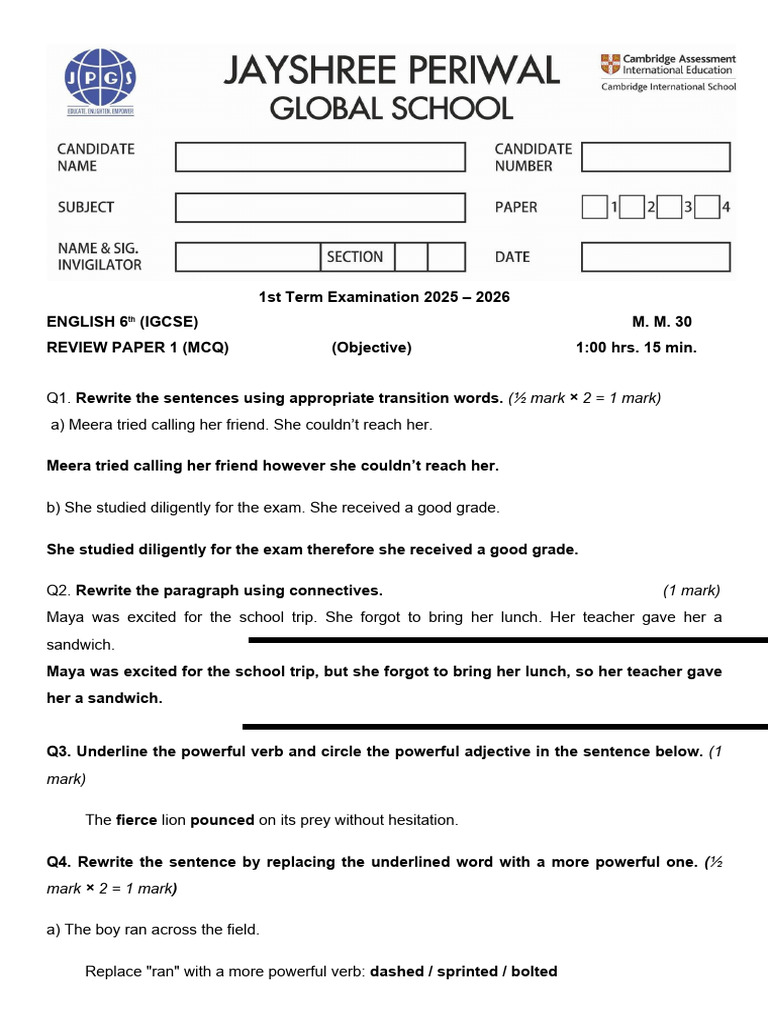 IGCSE English 6 Exam Review Paper | PDF | Cakes