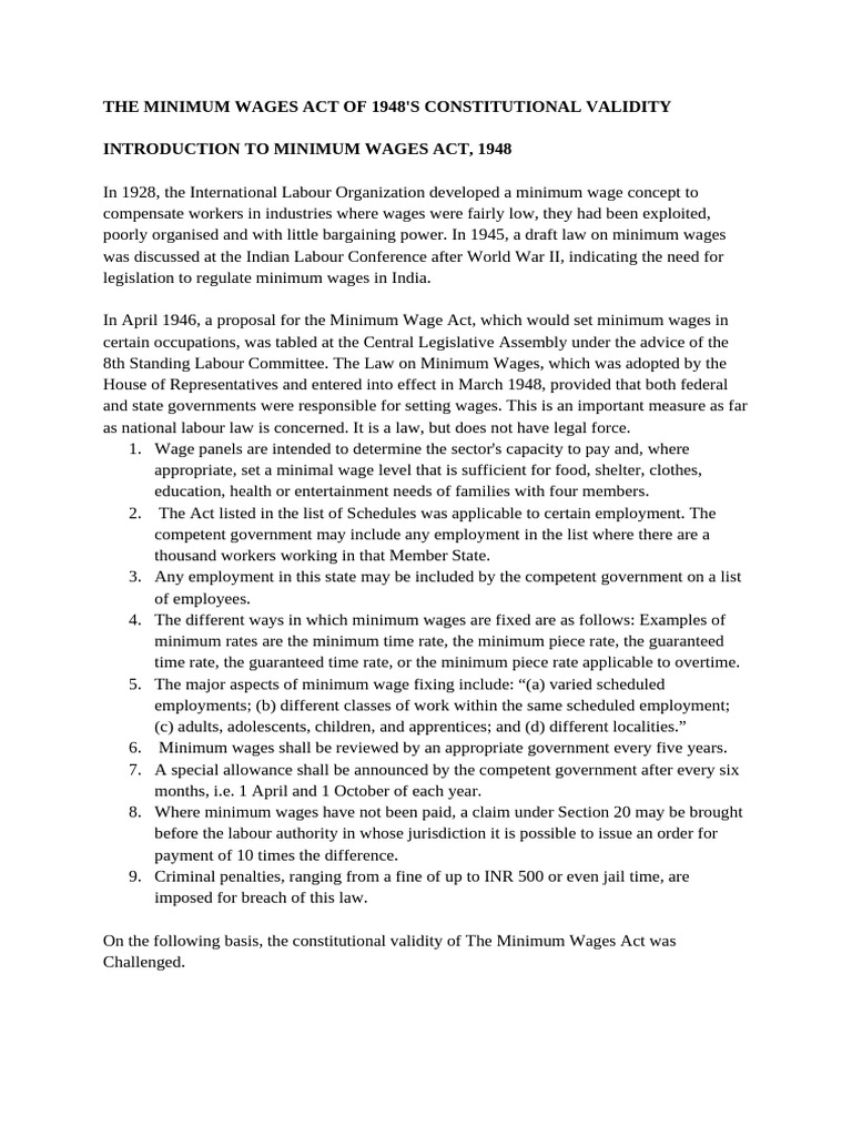 The Minimum Wages Act of 1948'S Constitutional Validity | PDF | Minimum ...